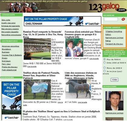 Espace publicitaire sur 123galop.com, choix du produit adapté : la Page ...